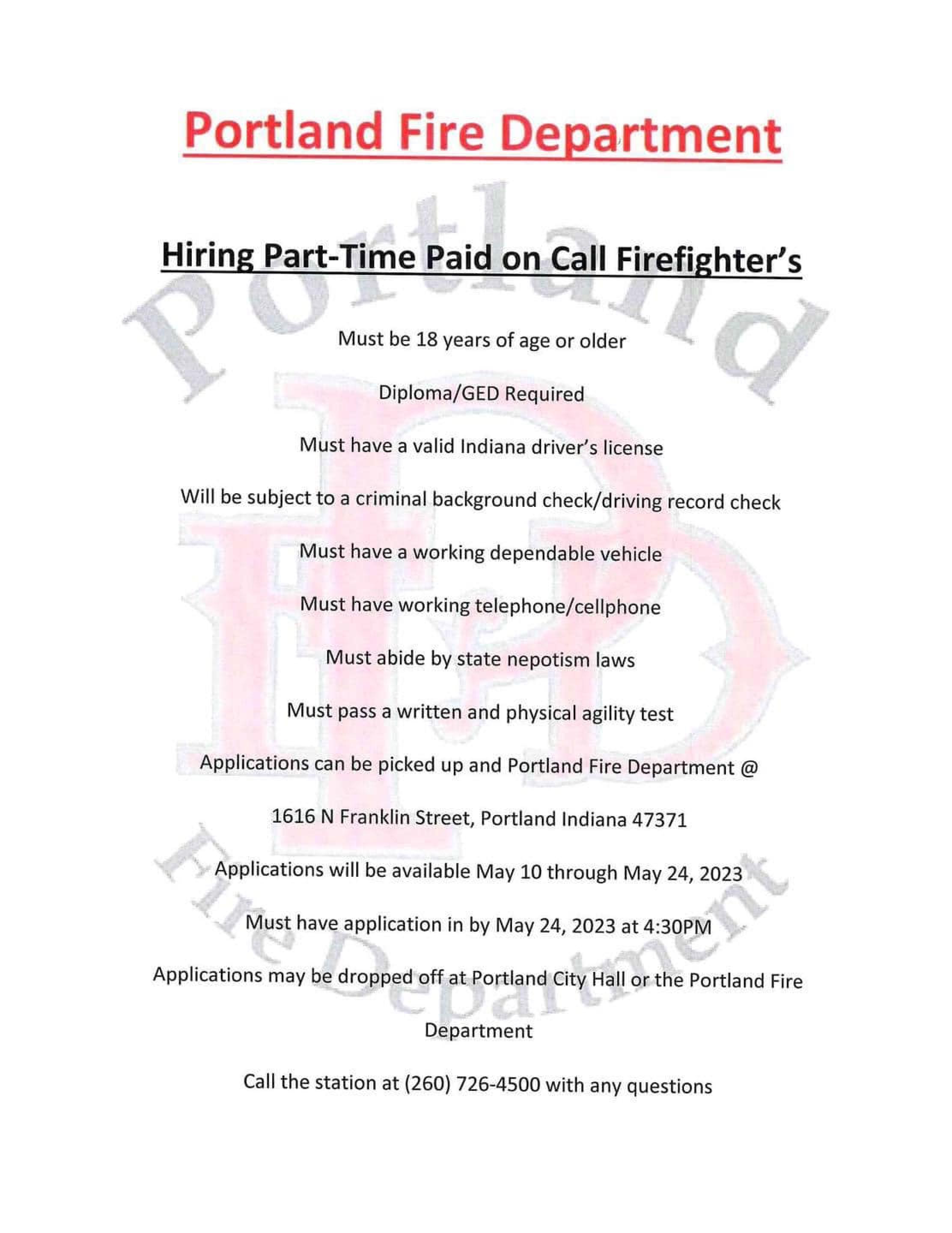 Content / Departments / Fire Department - City of Portland, Indiana